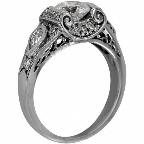 Bezel Set Filigree Bridal Wedding Ring 10K White Gold 2.2 Ct Simulated ...