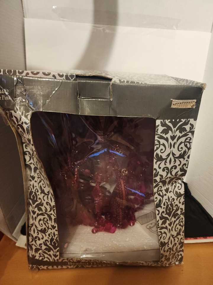 Beaded Single Light Chandelier Hot Pink FuchsiaTeardrops Prisms & Chain ...