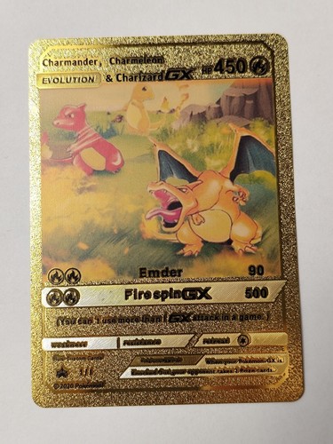 Charmander Charmeleon & Charizard GX Gold Foil Fan Art Pokemon Card NM ...