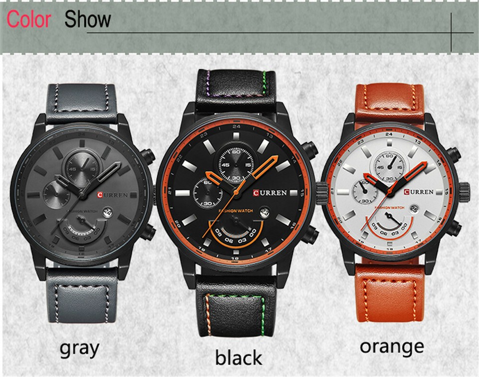 CURREN Men Quartz Watch Black Leather Wristwatch Male Calendar Business ...