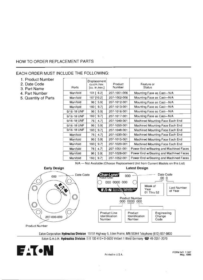 Seal Kit SK122 for Eaton Char Lynn Torque Generator S-101, S-102, & 207 ...