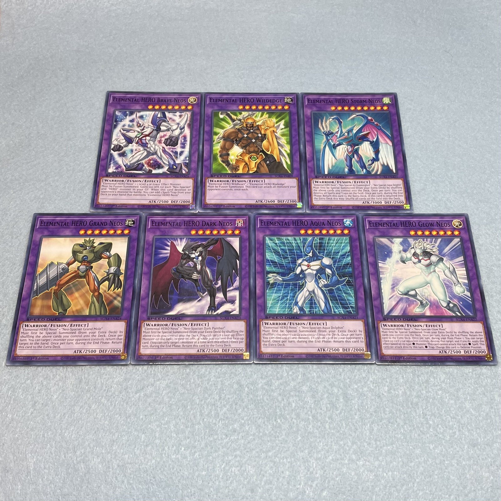 Yugioh Elemental HERO Dark Neos Jaden Yuki 1st Ed 7 Card Fusion Set NM ...