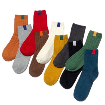 9 Pair Women's Girls Casual Cotton Socks Solid Colorful Crew Socks Size ...