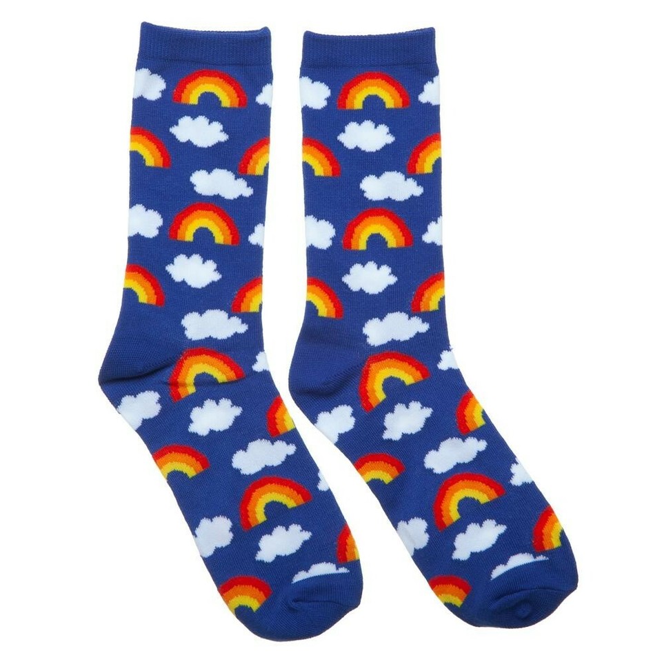 2 Pairs Crew Socks Rainbow Set Women's Sequins Rainbows Colorful Blue ...