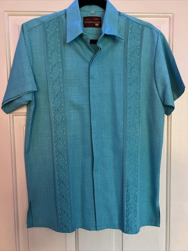 Men’s Button Up Mexican Shirt Brand Guayaberas Shirt Light Blue | eBay