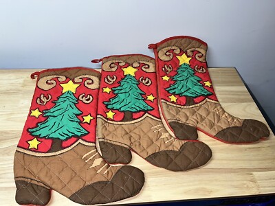 Western Cowboy Boot Christmas Tree Stocking Quilted Lot Of 3 | eBay
