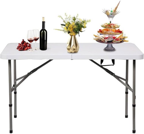4FT Height Adjustable Folding Table White Portable Durable Indoor ...