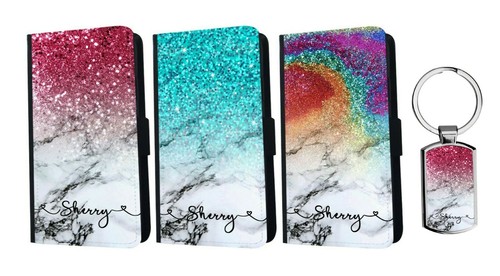 PERSONALISED Flip Marble Wallet Phone Case for iPhone Samsung Huawei ...