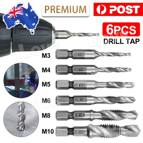 6X HSS Hex Shank Tap Drill Bits Metric Thread Screw Compound Tapping ...