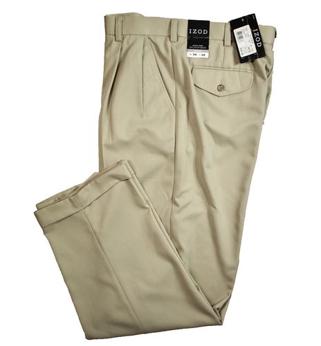 IZOD GOLF Pleated Cuffed Pants Mens 34x32 Light Khaki $60 NEW! | eBay