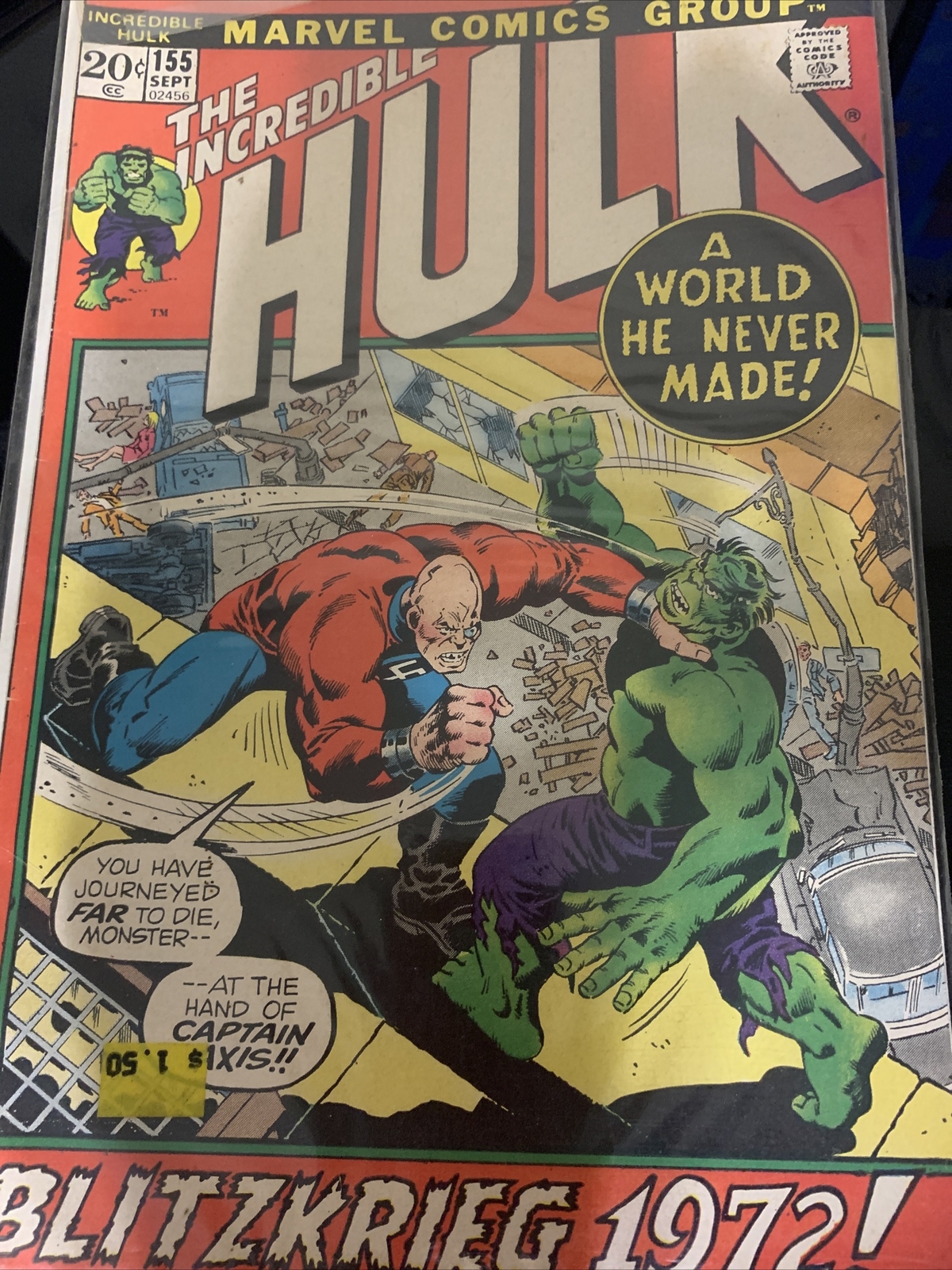 Marvel Comics Incredible Hulk #155 1972 Blitzkrieg. Q2c109 | eBay