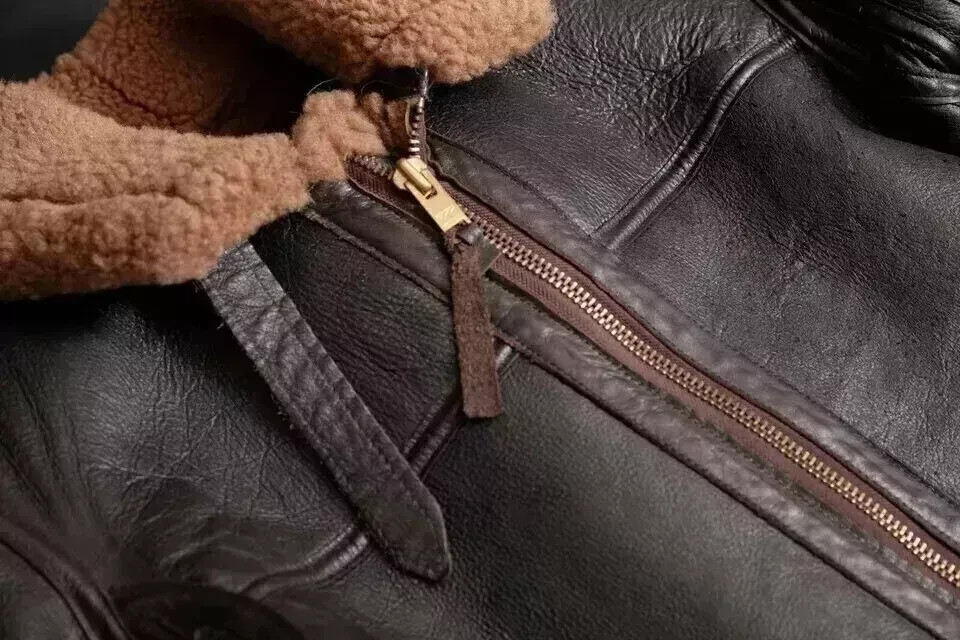 Men's Brown B3 RAF Irvin Genuine Shearling Sheepskin Flying Leather Fur ...