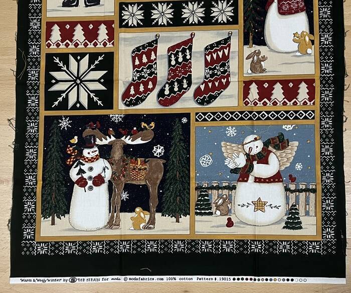 Moda Fabrics Cotton Fabric Panel WARM & WOOLY WINTER Deb Strain Snowmen ...