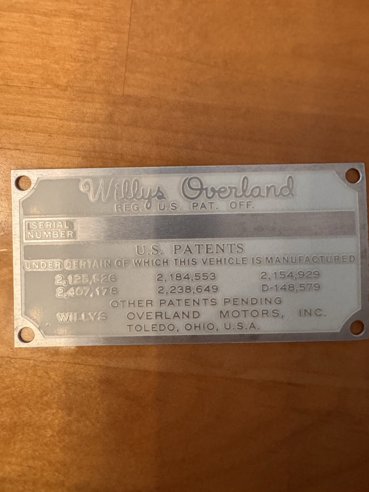 Vintage Willys Military Jeep M38 M38A1 G740 G758 Patent Data Plate | eBay