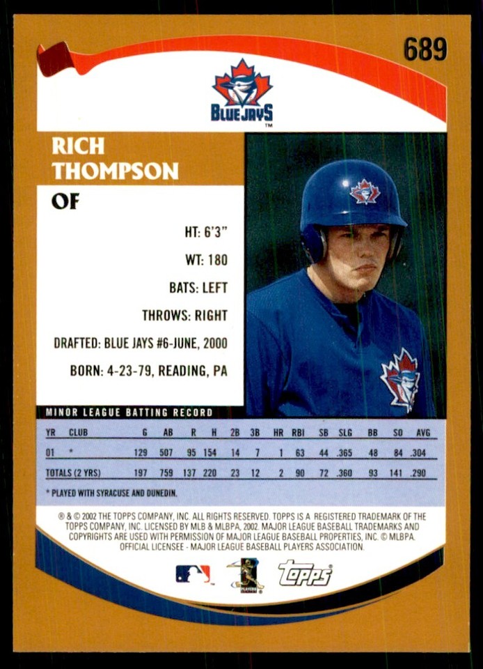 2002 Topps Rich Thompson Baseball Cards #689 | eBay