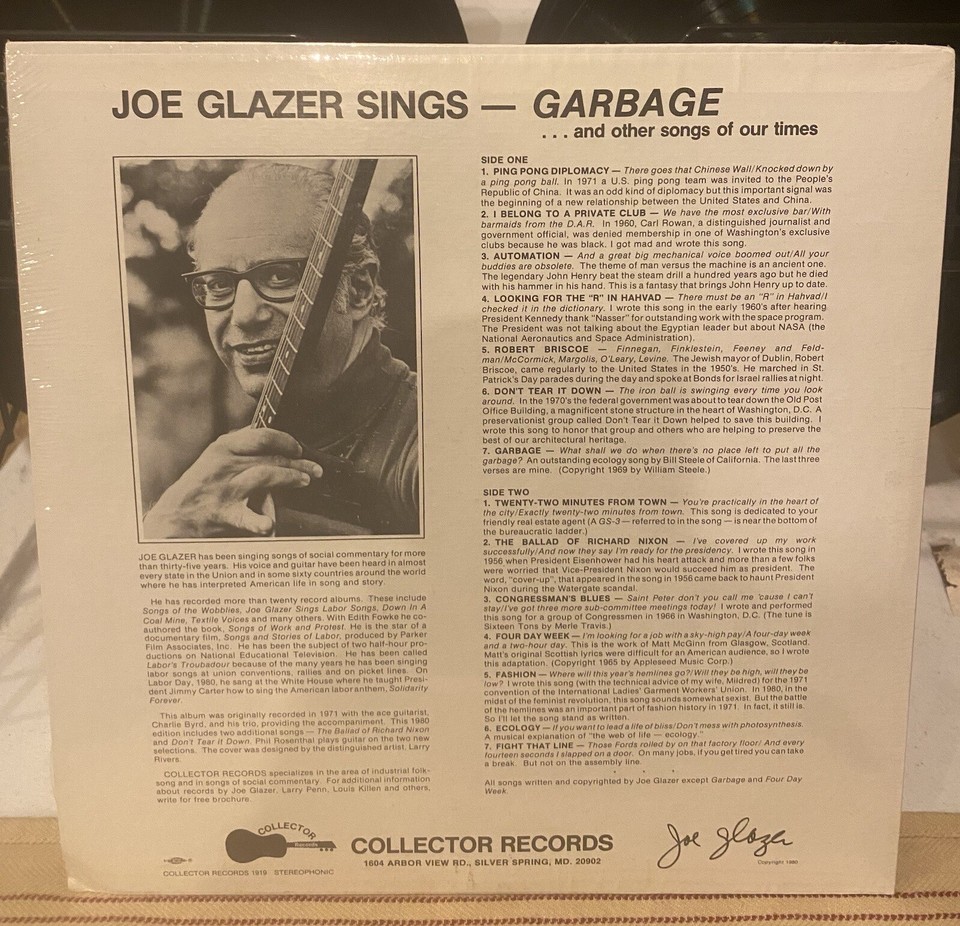 Joe Glazer With Charlie Byrd Trio - Garbage - Sealed Vinyl LP, 1980 ...
