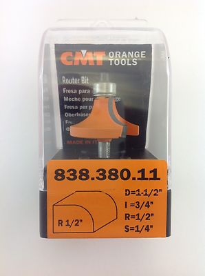 CMT 838.380.11 Round Over Router Bit, 1/4" Shank, 1/2" Radius, Made in ...