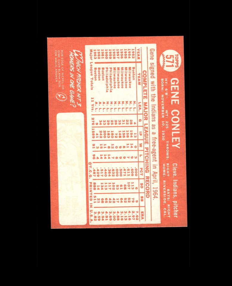 1964 Topps 571 Gene Conley EX-MT #D1,383183 | eBay