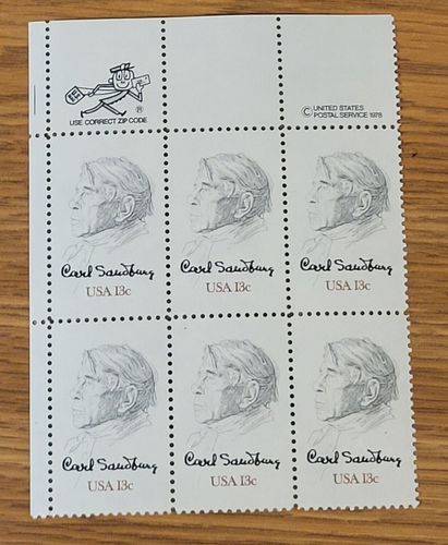 Scott #1731 Carl Sandburg 1978 Block Of 6 U.S. 13 Cent Postage Stamps ...