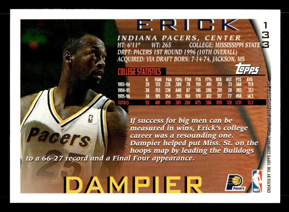 Erick Dampier 1996 Topps #133 Indiana Pacers | eBay