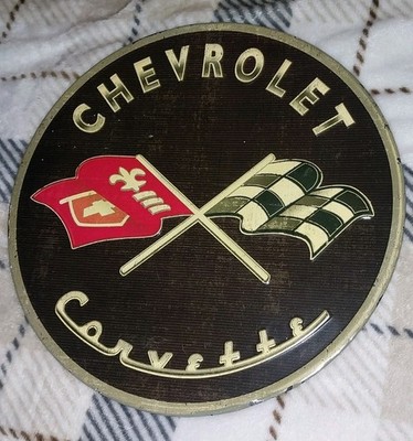 CHEVY CORVETTE Round Metal Sign 12" GM Officially Licensed Garage Man ...