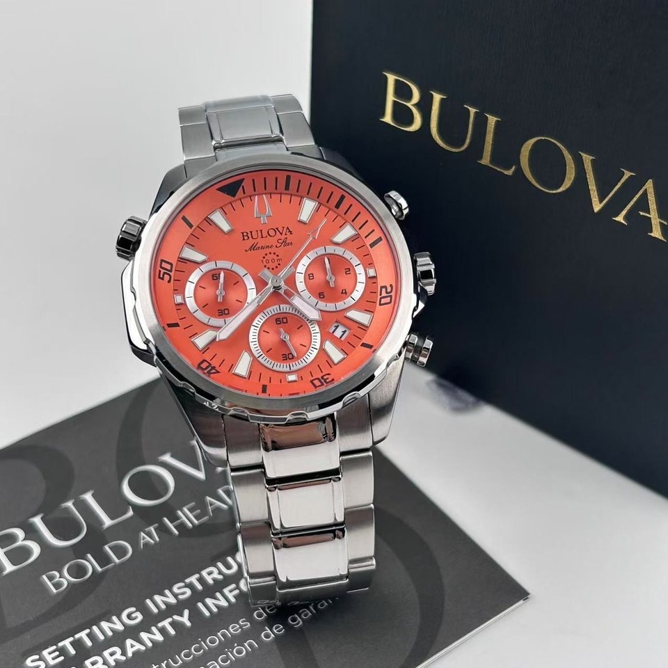 Classic Bulova Marine Star 96B395 Orange Dial Men's Chronograph Quartz ...