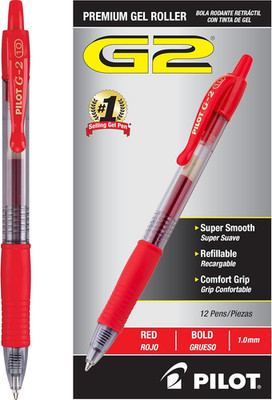 Pilot G2 Premium Gel Roller Pens, Bold Point 1 Mm, Red Pens, Pack of 12 ...