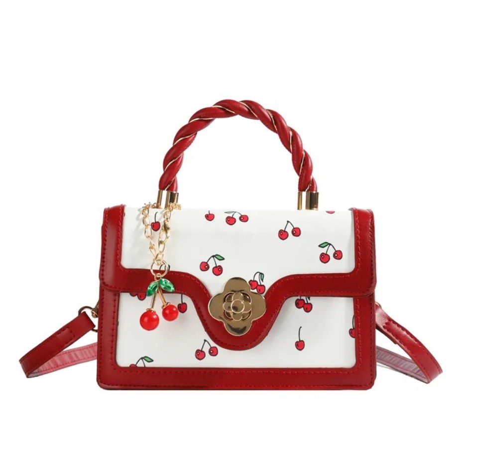 New Cherry Print Burgundy Mini Handbag/Crossbody | eBay