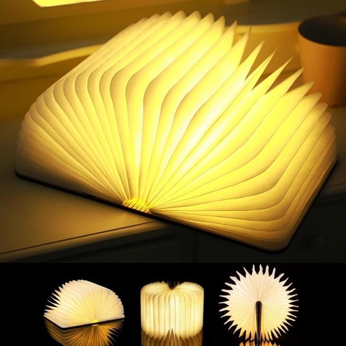 Wooden Book Lamp, Folding Mood Light, USB Rechargeable Novelty LED ...