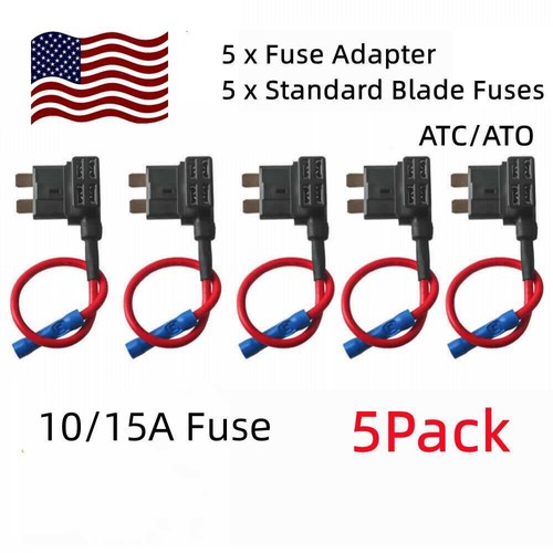 5PCS Fuse TAP ADAPTER KIT 12V 10/15 Amp Car Add-a-circuit Standard ATO ...