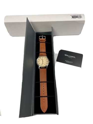 William L 1985 Step Case Salmon Dial Brown Strap Brand New Mens Watch ...