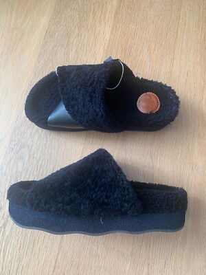 CHLOE Shearling Fur Black Leather Slip on Slide Sandals size 4UK | eBay UK