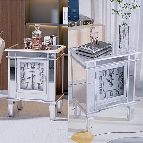 Innovative Mirrored Clock Side Table Nightstand End Table Storage Chest ...