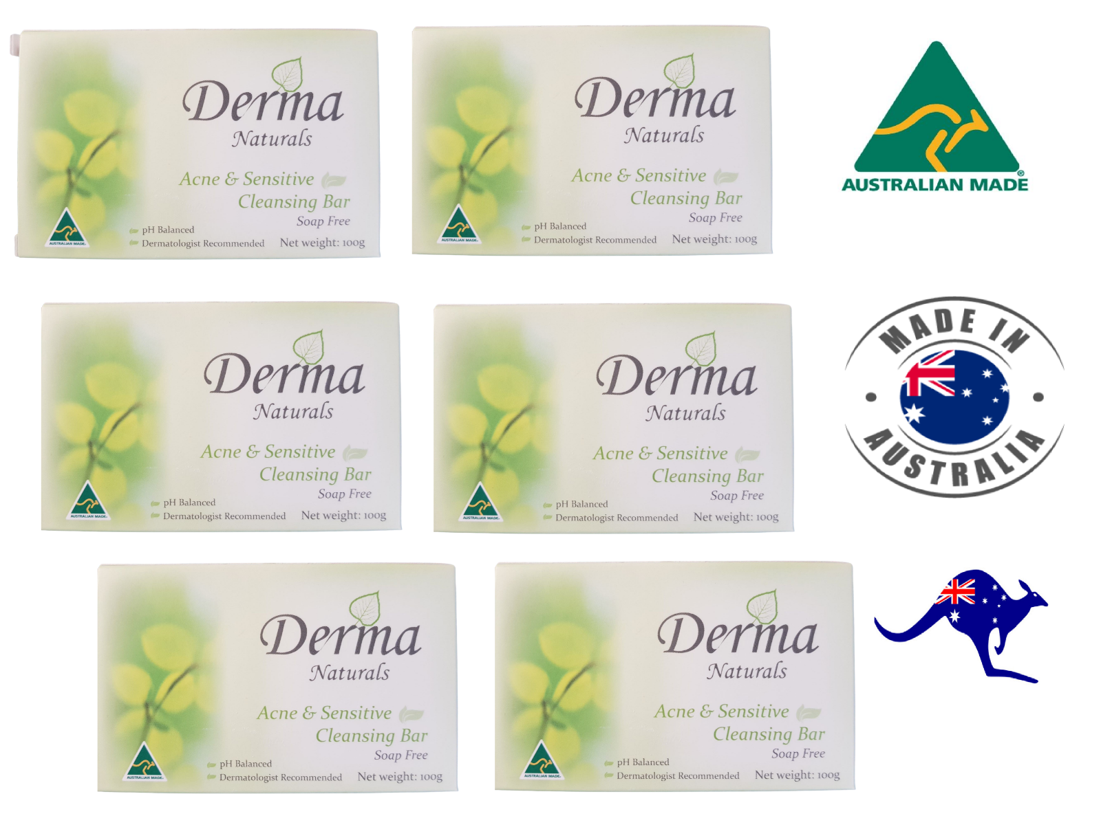 6x100g Derma Naturals Organic Acne & Sensitive Cleansing Bar Soap-free ...