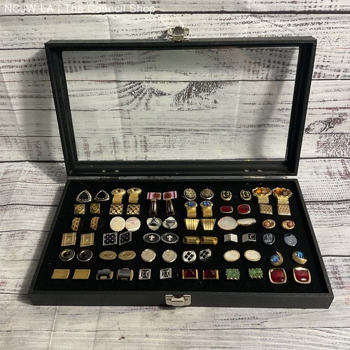 Mixed Lot 36 Metal Cufflink Sets Men's Costume Jewelry in Black Display Case | eBay