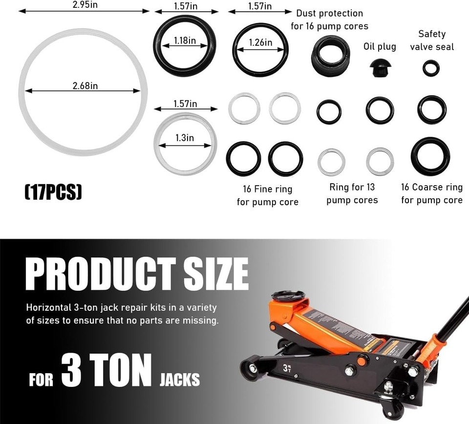 17PCS Floor Jack Seal Kit, 3 Ton Horizontal Hydraulic Jack O-Ring Seal ...