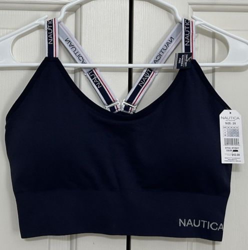 NWT Nautica Intimates size 2X navy blue sports athletic bra logo straps ...