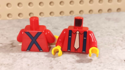 LEGO Red Button Up Tie Suspenders TORSO Complete Arms Hands Unisex Boy ...