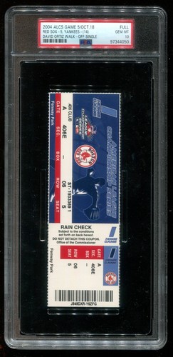 2004 Oct 18th ALCS Game 5 Red Sox Yankees Ticket PSA 10 Gem Mint Ortiz ...