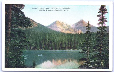 Postcard CO Canoe on Fern Lake Estes Park Rocky Mountain Natl Park c ...