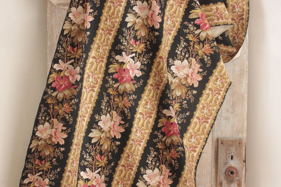 Black French fabric floral 1880 antique cotton upholstery fabric 2.7 ...