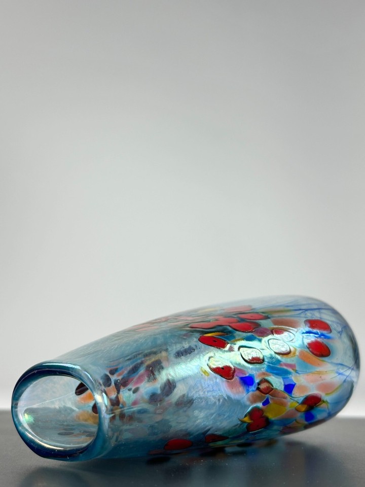 Robert Held Art Glass Hand Blown Teardrop Vase Blue Iridescent Red ...