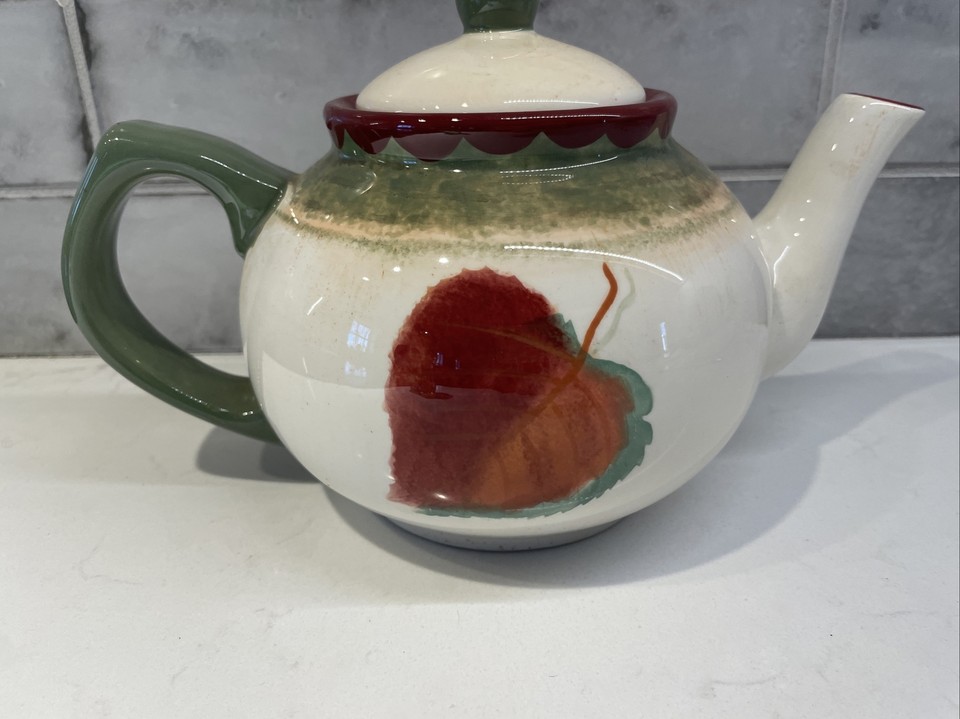 VINTAGE TEAPOT ND HAND PAINTED AUTUMN COLORED LEAVES FALL SEASON ...