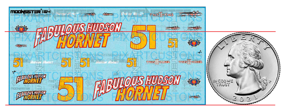 White Toner 1/64 Water Slide Decal Set Fabulous Hudson Hornet 51 For ...