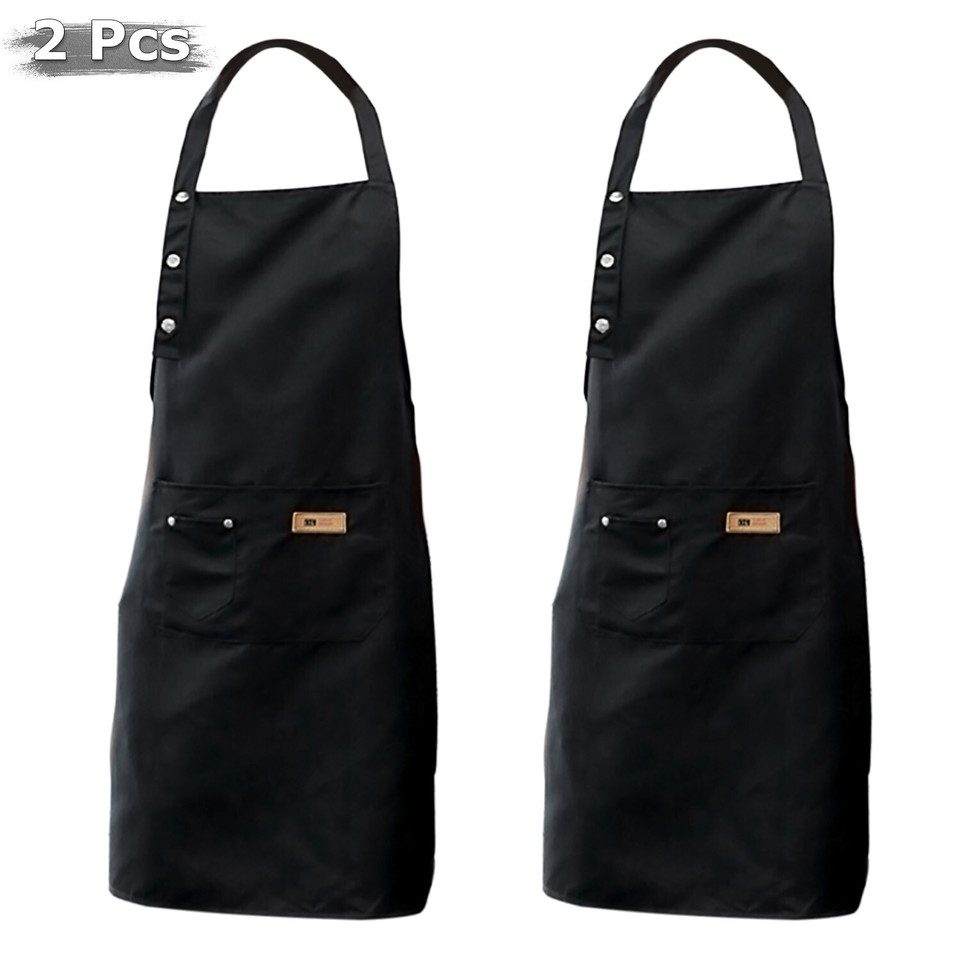 Women Men Waterproof Kitchen Bib Aprons Dress Chef BBQ Cooking Baking ...