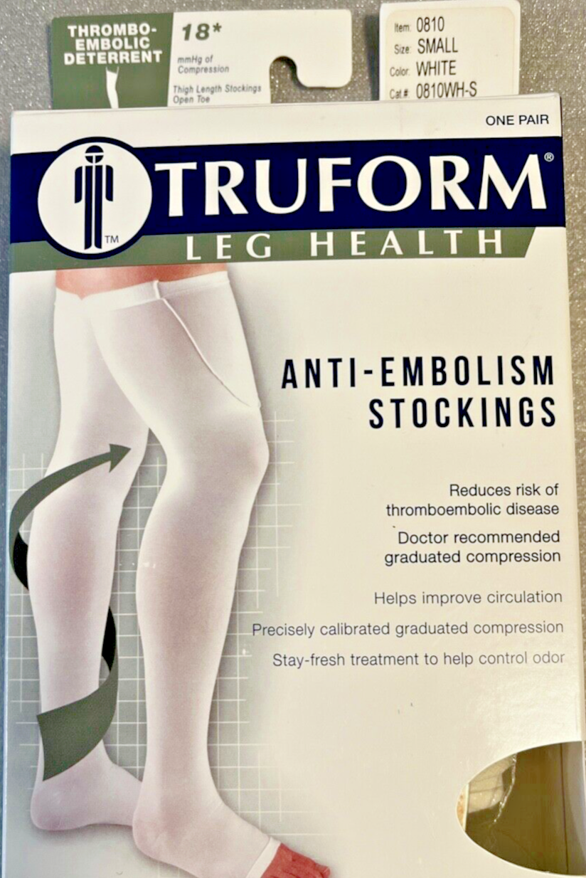 TRUFORM Leg Health Anti-Embolism Thigh High Stockings White Open Toe ...