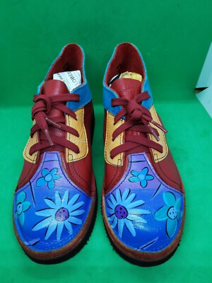 Soletech Women's Size 7 Hand Painted Handmade Leather Floral Design ...