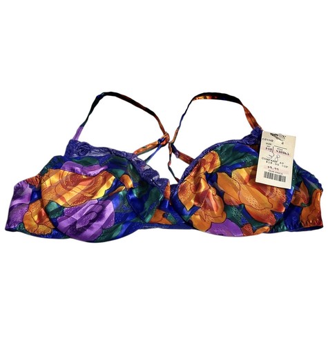 Vintage Bra Size 36B/L Satin Semi Sheer Vibrant Multicolor Floral ...