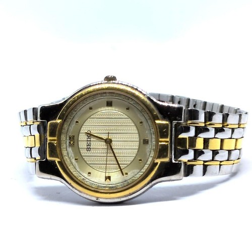Seiko Analog Watch Gold/Silver Stripe Dial Diamond Index Stainless ...