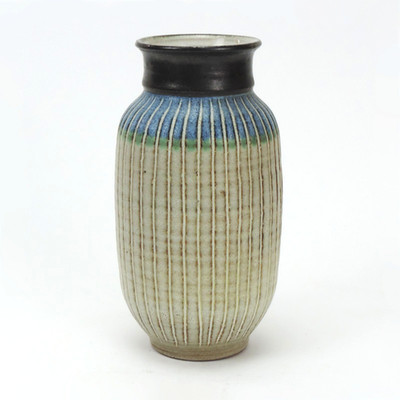 Gerry Williams studio pottery 8"ribbed vase mid-century modern ceramics ...